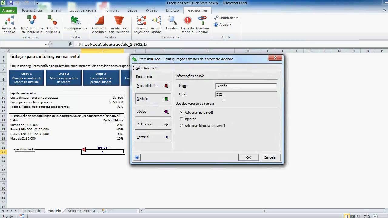 Tutorial do PrecisionTree - Etapa 2: Montar o esqueleto da árvore - YouTube