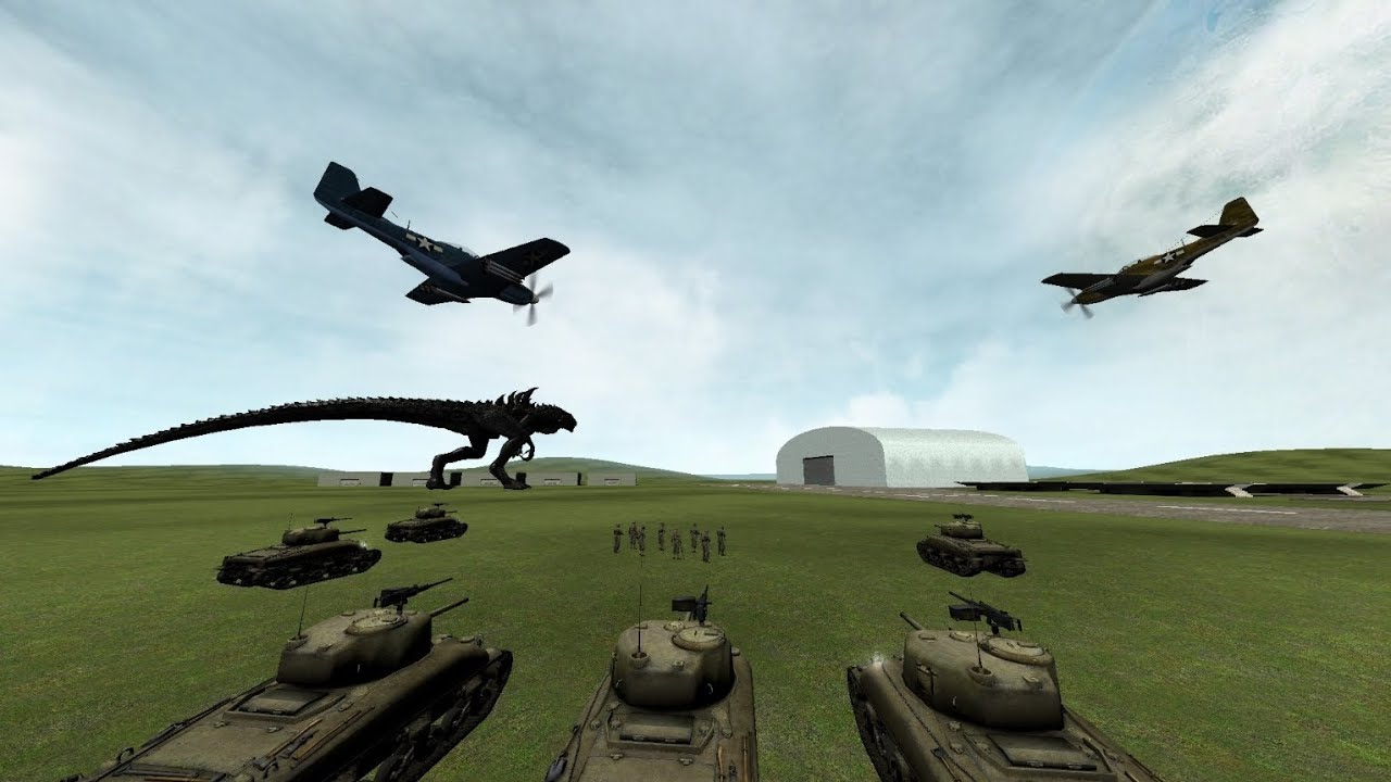 WW2 Tanks & planes VS GODZILLA SNPC Fight Garry's Mod - YouTube