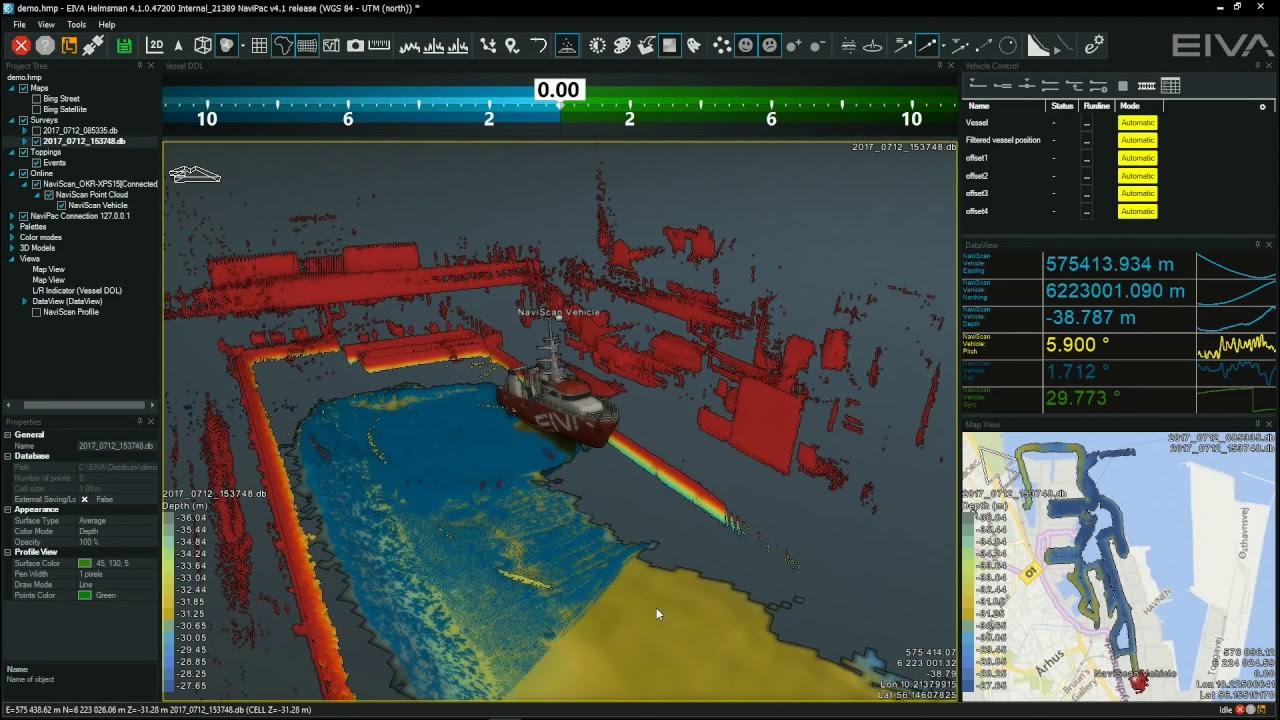 EIVA NaviSuite - Hydrographic surveys - Digital terrain model in Helmsman's Display in NaviPac ...