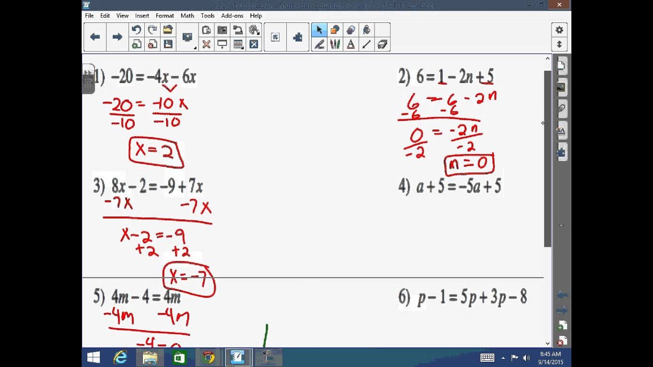 Honors Adv. Algebra I and II: 2.2: Solving Two and Multi-Step Equations ...