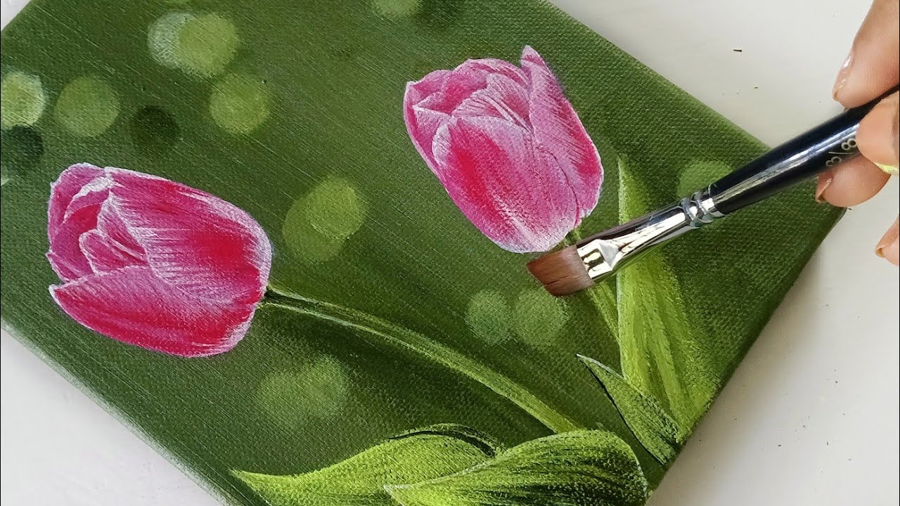 How to paint tulip flowers 🌷| Easy flower painting | Acrylic painting ...
