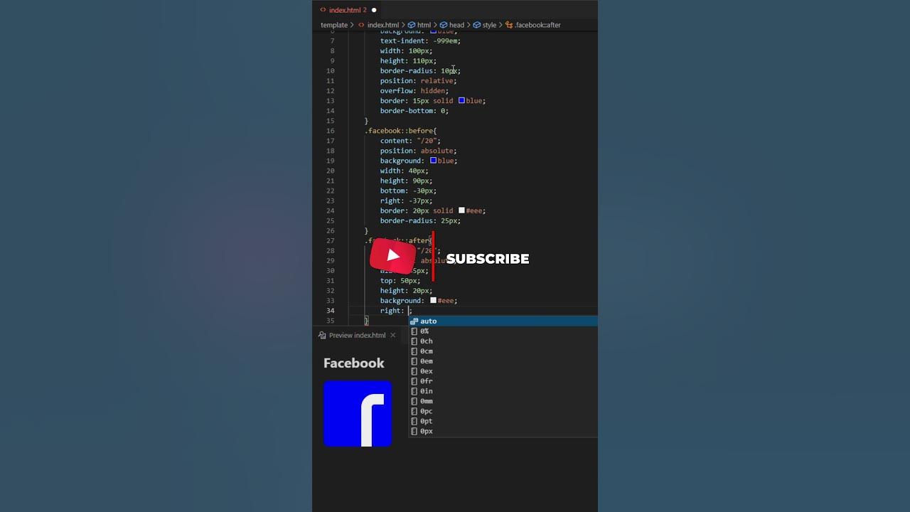 Facebook symbol using HTML and CSS tutorial for beginners using VSCode ...