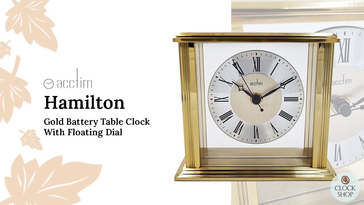14cm Hamilton Gold Battery Table Clock With Floating Dial By Acctim ...