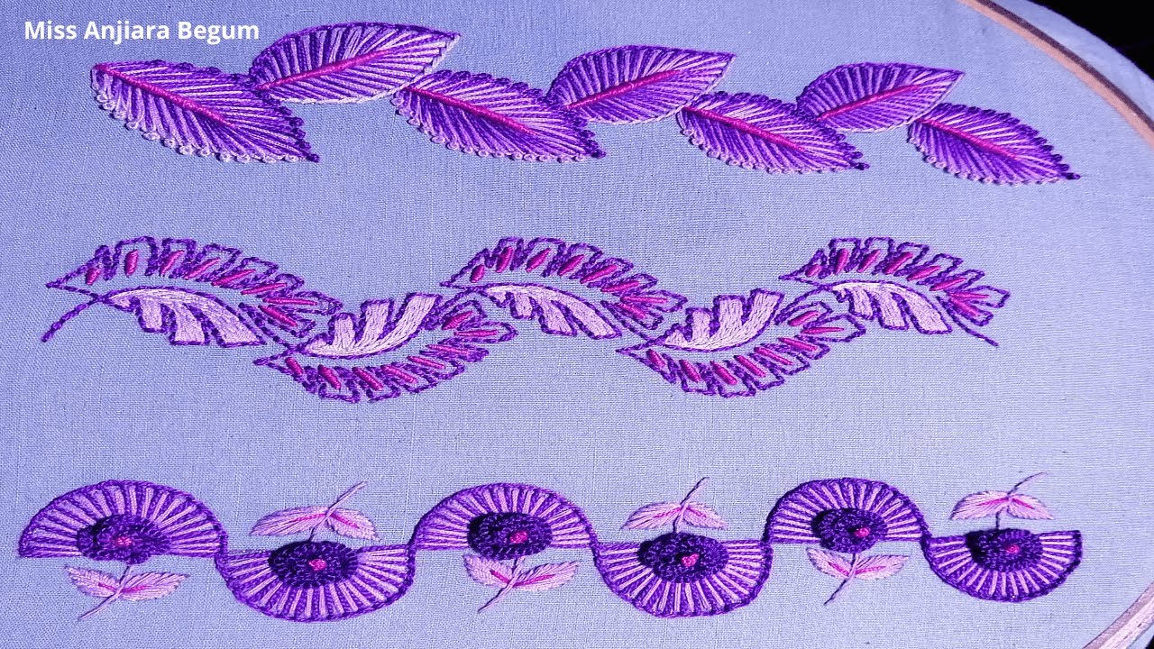 Hand Embroidery side border design stitching idea with purple thread ...