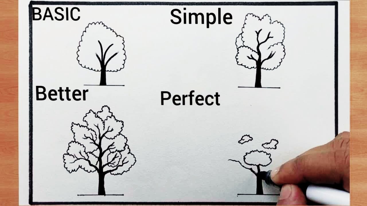 tree drawing noob vs pro, sipmle to perfect tree drawing - YouTube