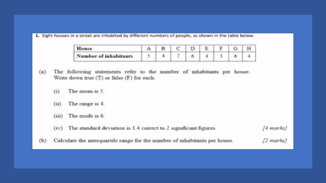 AI SL: Statistics example 2 (Sig figs, IQR, std dev, mean, range, mode ...