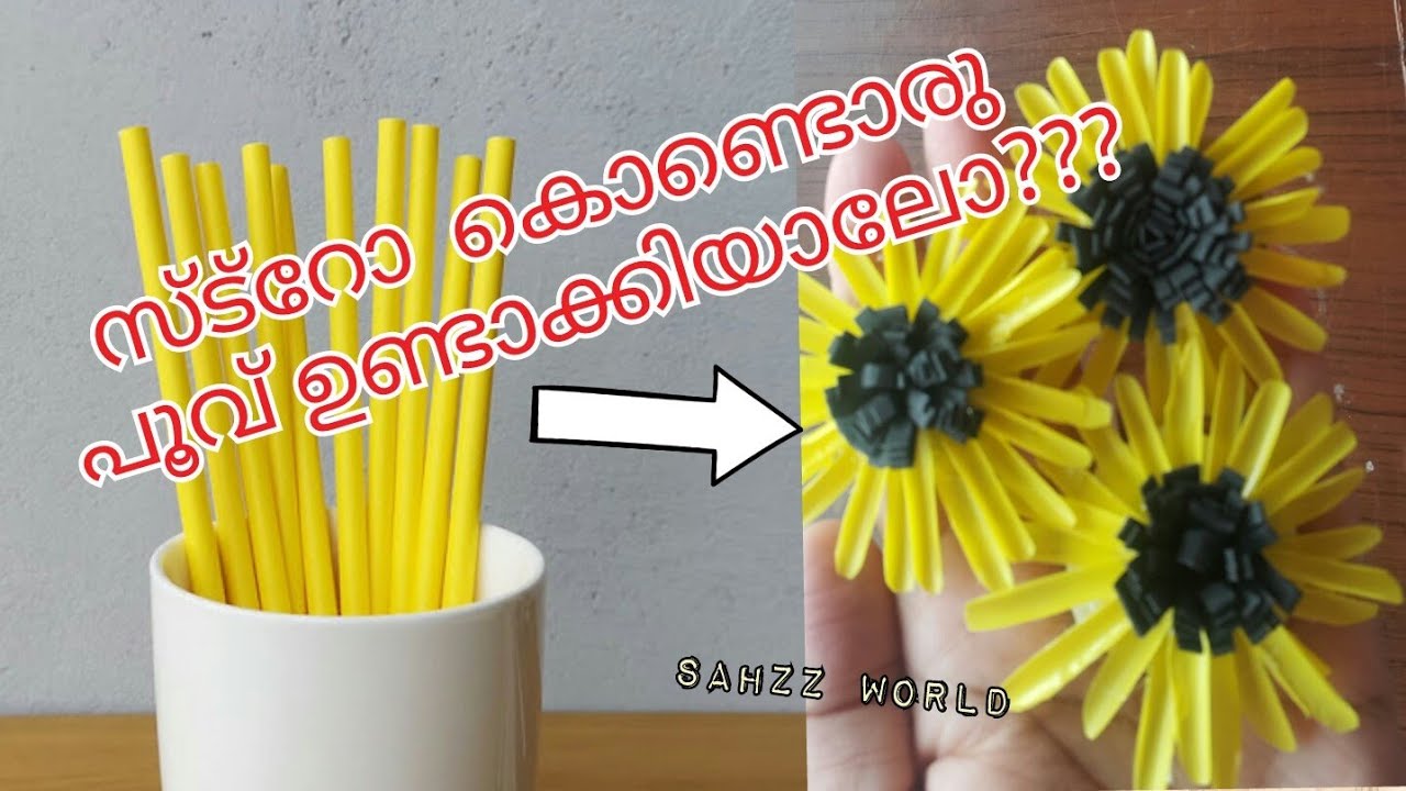 Diy straw flower/beautiful sunflower using straw - YouTube