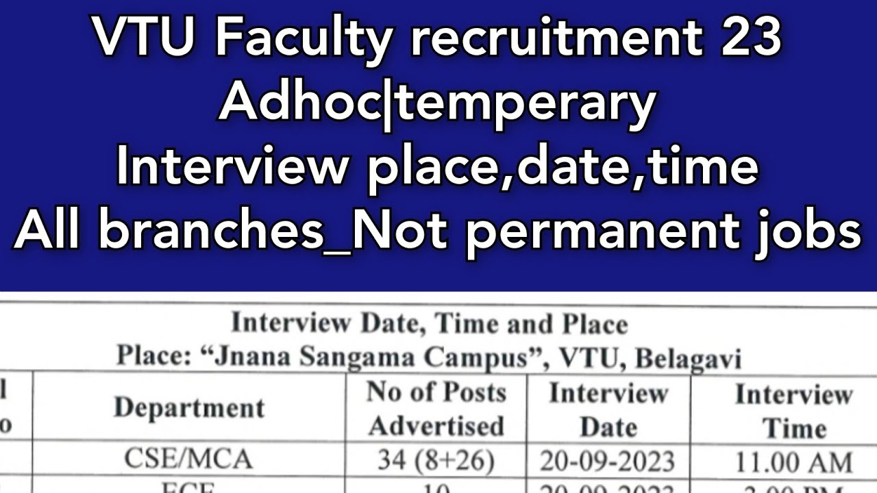 VTU Faculty recruitment 23|Adhoc|temperary|interview place,date,time ...