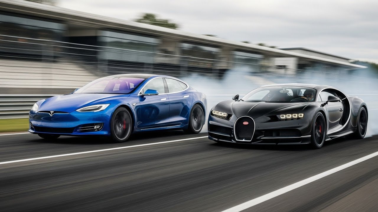 Bugatti Chiron Vs Tesla Model S Plaid Track Package DRAG RACE 1 Mile ...