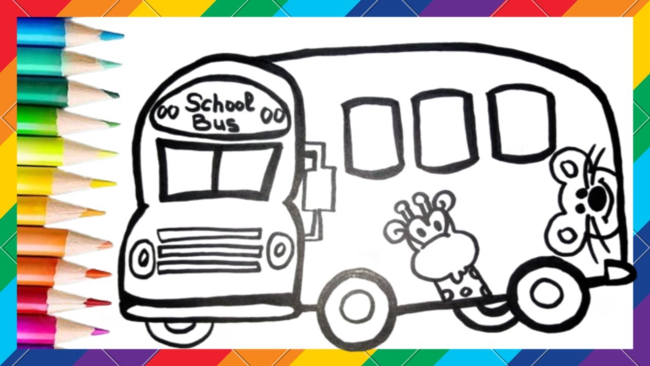 Easy SCHOOL BUS drawing | Step by step school bus drawing and coloring ...