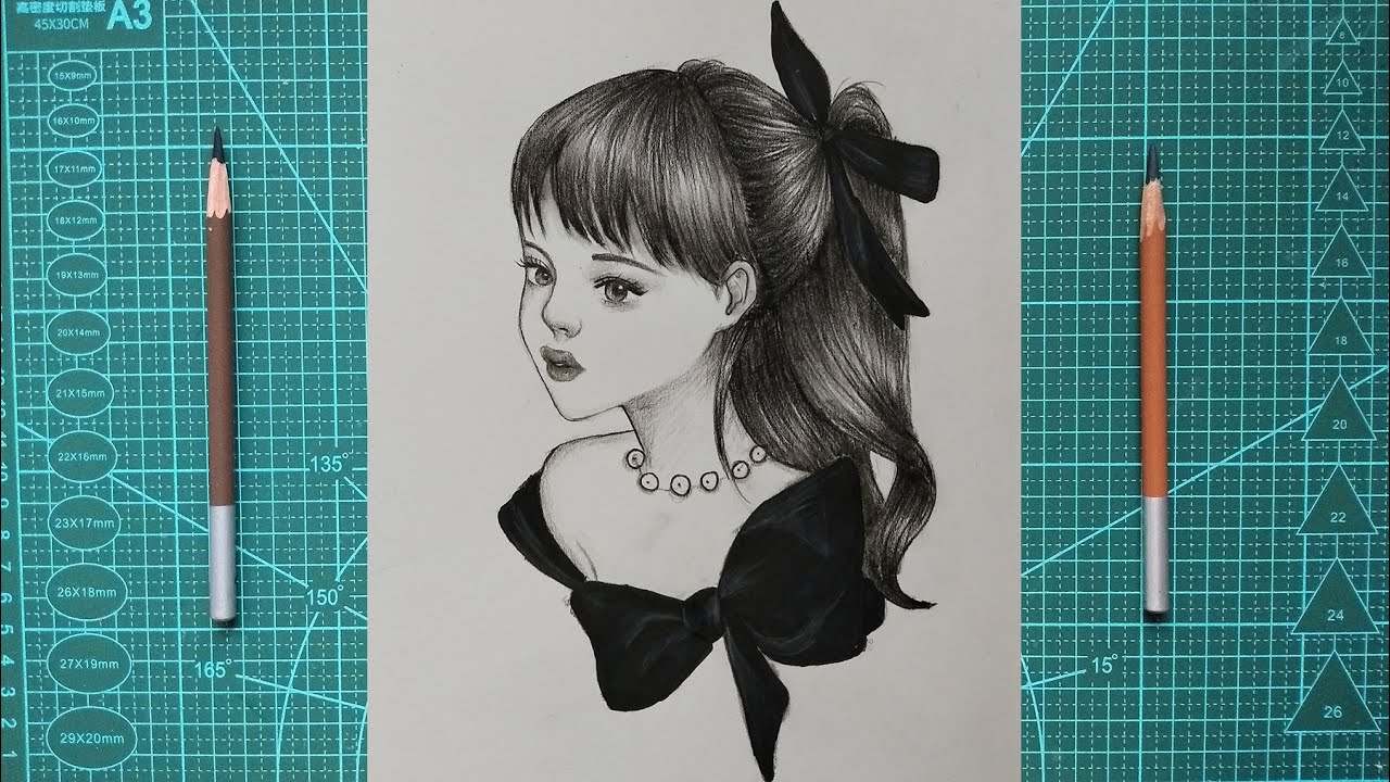 How to draw a girl with ponytail step by step || pencil sketch || cc ...