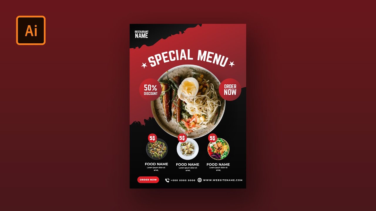How to Make Simple Food Flyer | Food Restaurant | Adobe Illustrator ...