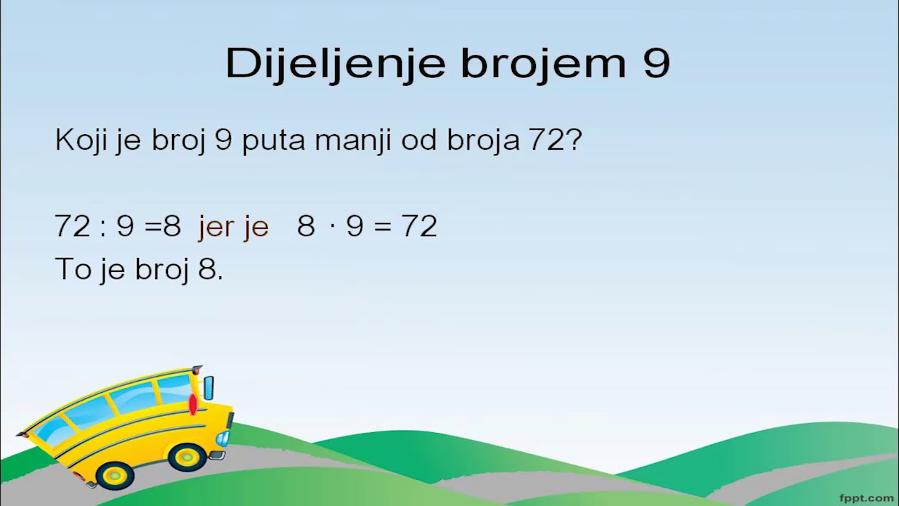 Matematika, III. razred - Množenje broja 9 i dijeljenje brojem 9 - YouTube