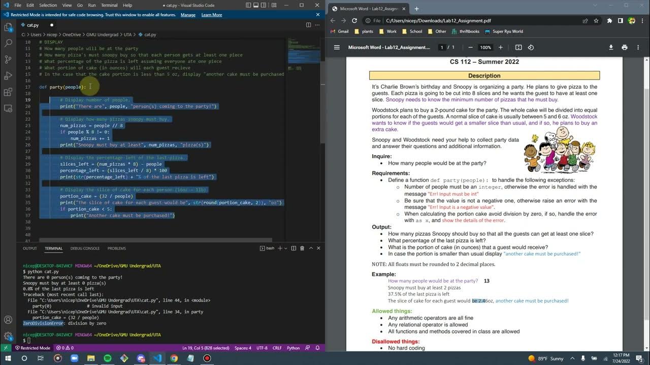 CS112 Lab 12 (Snoopy dogs pizza party) - YouTube