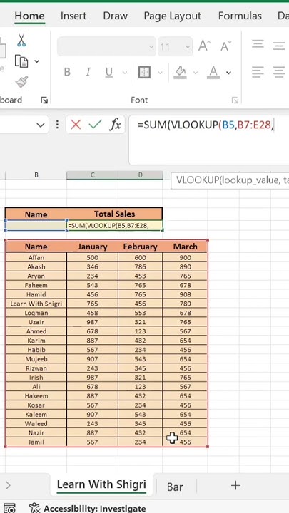 Sum Vlookup Function In Ms Excel Excel Myexcelclub Microsoftexcel Exceltips Youtube