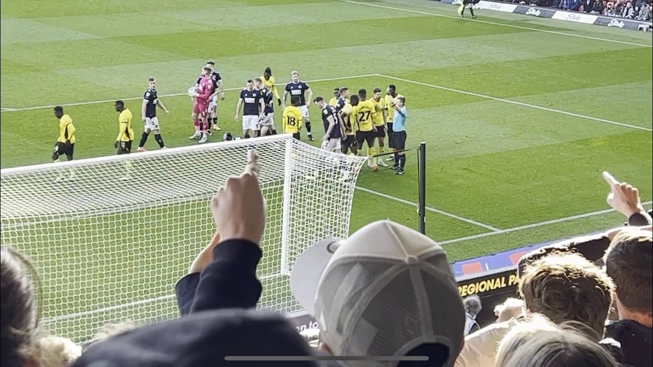 CROWD CAM- MILLWALL FANS REACT TO WATFORD PLAYER BEING SENT OFF!! # ...