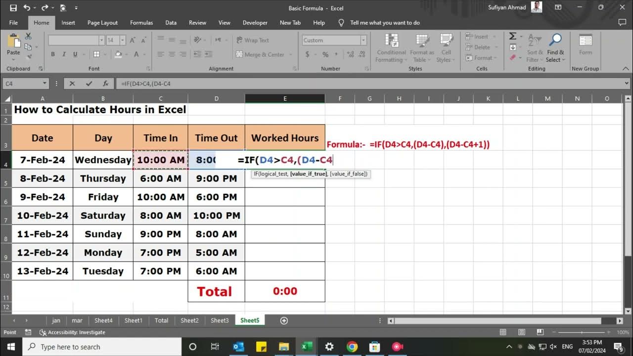 How to Calculate Hours Worked in Excel #excel #msexcel #formula #exceltutorial #exceltips - YouTube