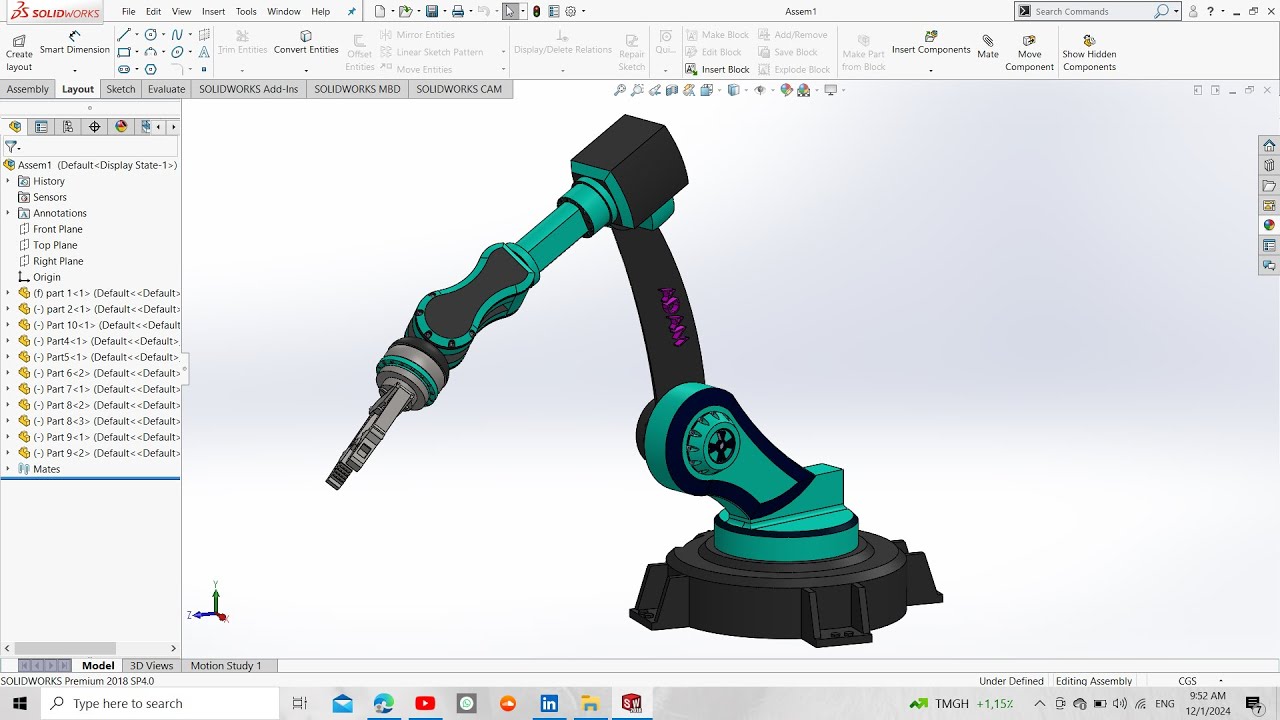 Robotic Arm in SolidWorks | 3D modeling, Assembly, Exploded View - YouTube