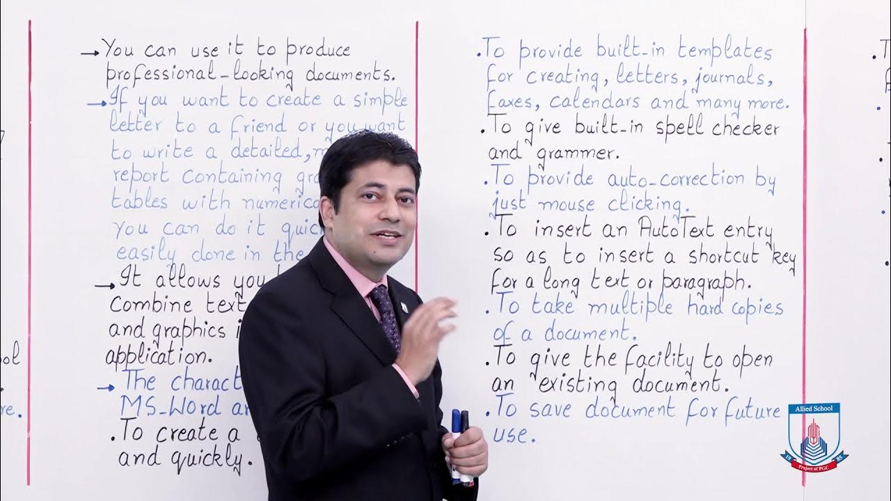 Class 10 - Computer Studies - Chapter 7 - Lecture 1 -Introduction To Microsoft Word - Allied ...