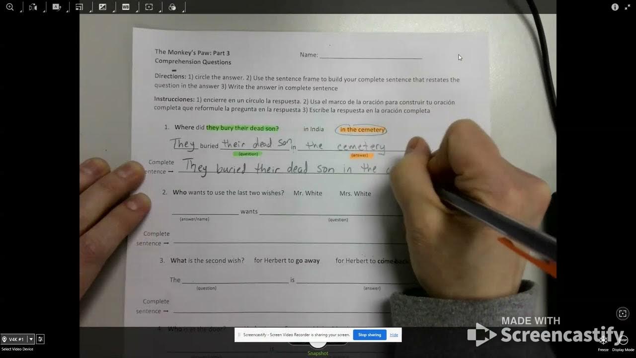 Monkey's Paw Wh-? How to answer in a complete sentence. - YouTube