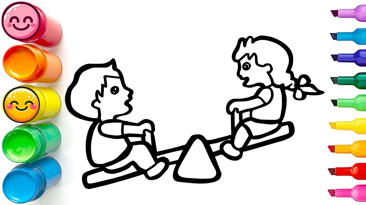 How to Draw Two Kids on a Seesaw | Step by Step Drawing Tutorial - YouTube