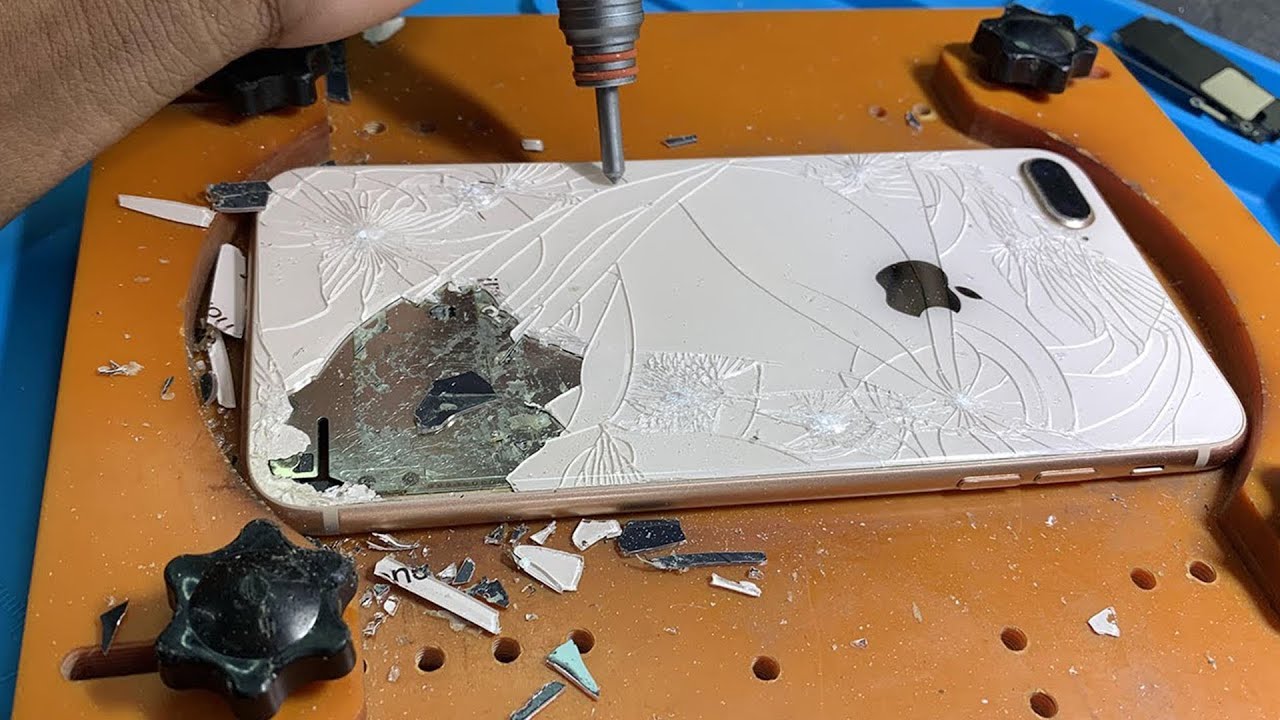iPhone 8 plus broken back glass replacemant glass - YouTube