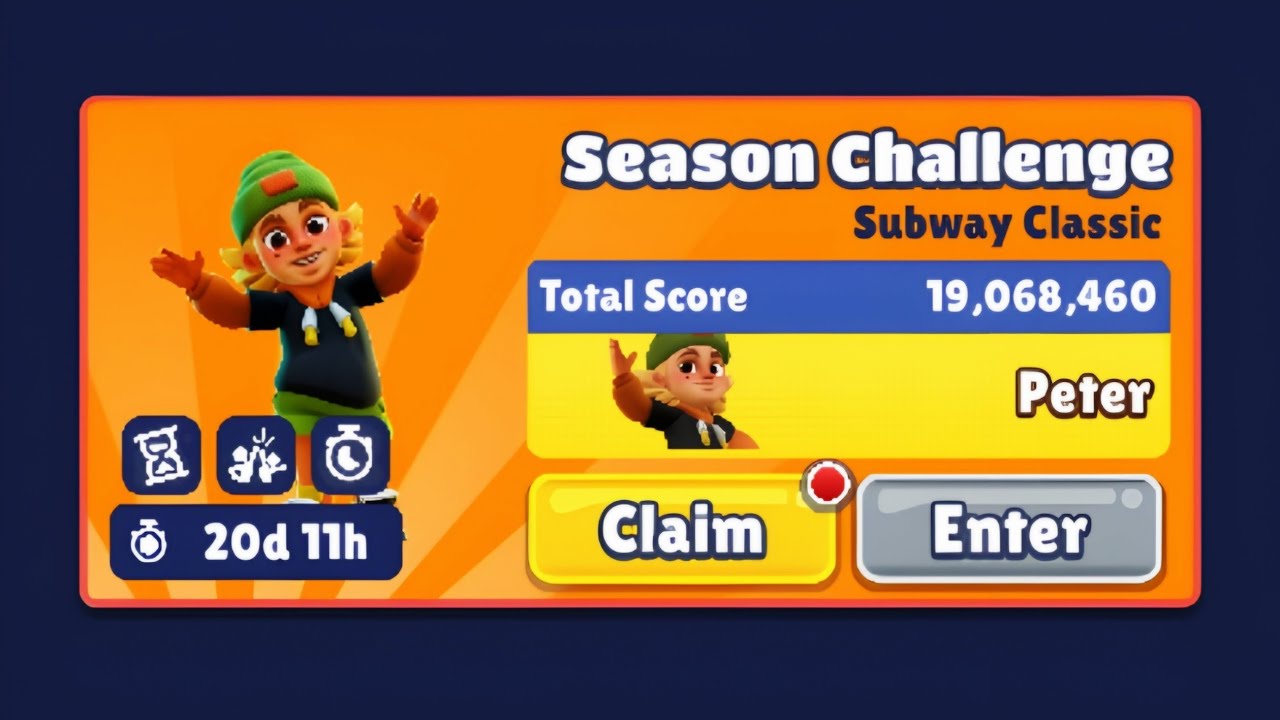 Subway Surfers Classic : SEASON CHALLENGE to get PETER by Time Travel ...