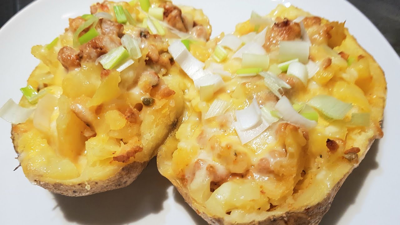Baked Potato Stuff with Minced Chicken and Cheese - YouTube