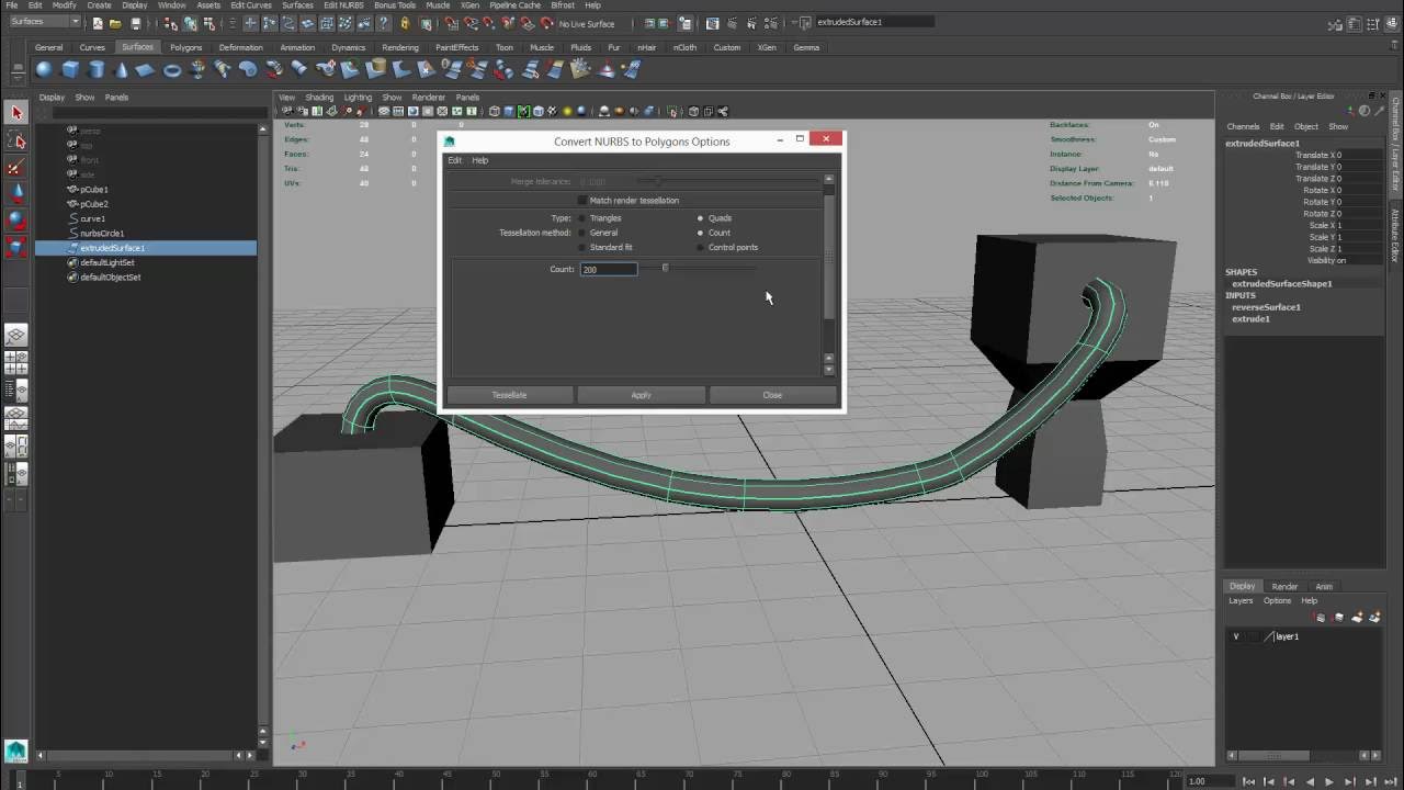 Nurbs 2 convert nurbs to polygons - YouTube