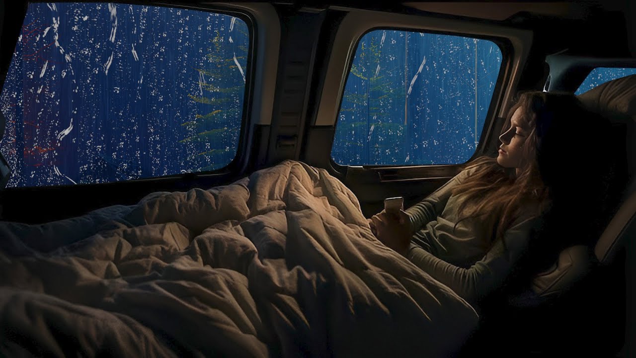 Cozy Rain Sounds on a Camping Car Window Fall Asleep Instantly ...