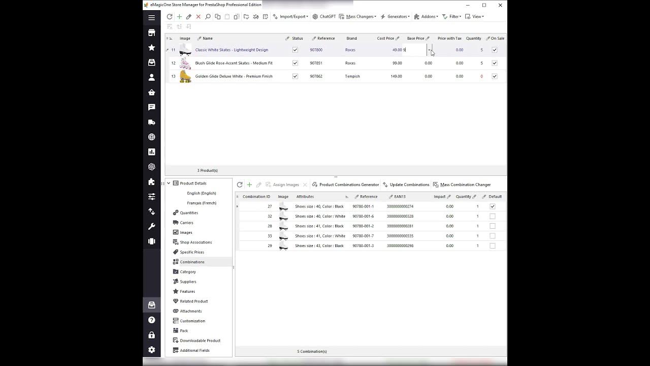Edit PrestaShop product name, price and quantity as in Excel with eMagicOne PrestaShop Store ...
