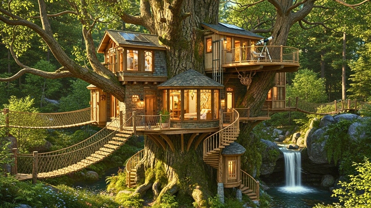 A Man Builds a Secret Luxury Treehouse on a Giant Tree Deep Forest ASMR ...