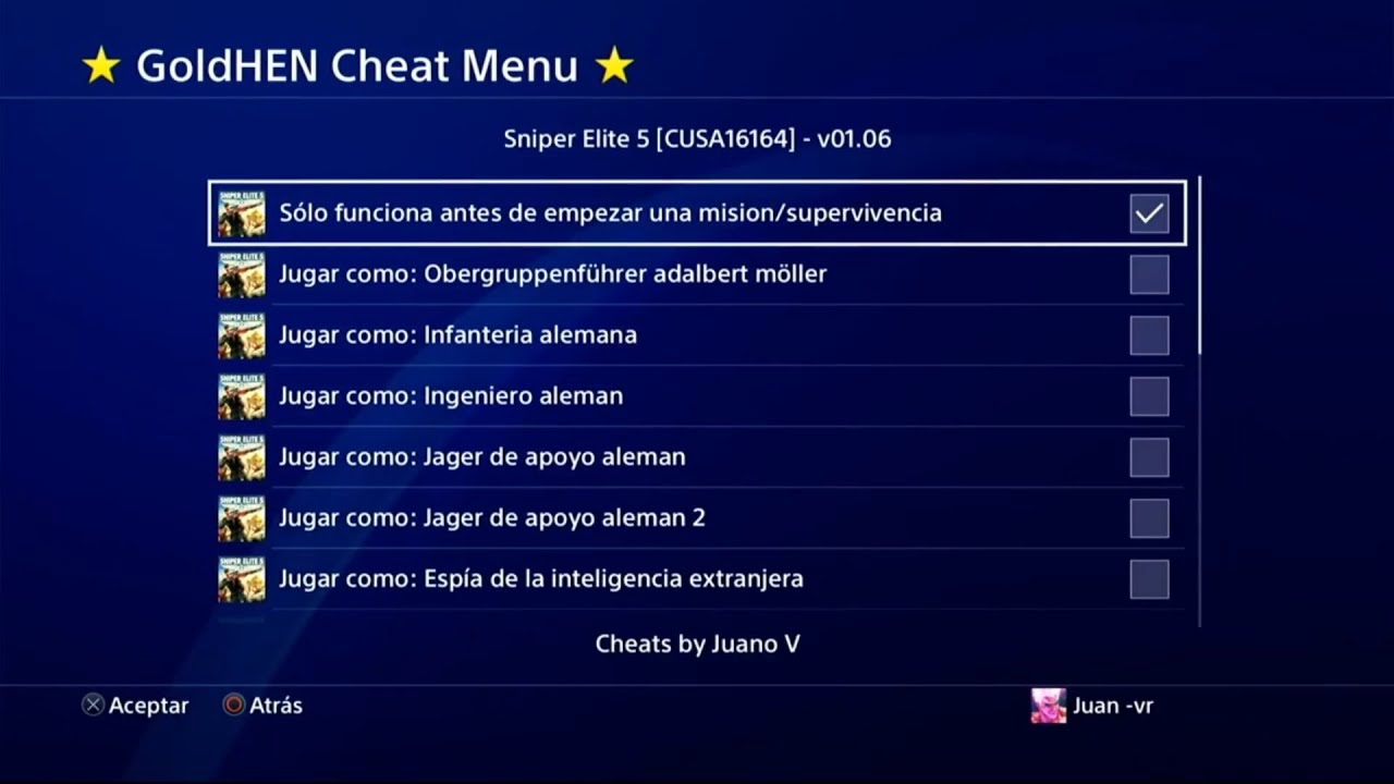 Goldhen Cheat Menu/Ps4|Sniper Elite 5|Npcs multijugador en campaña y ...