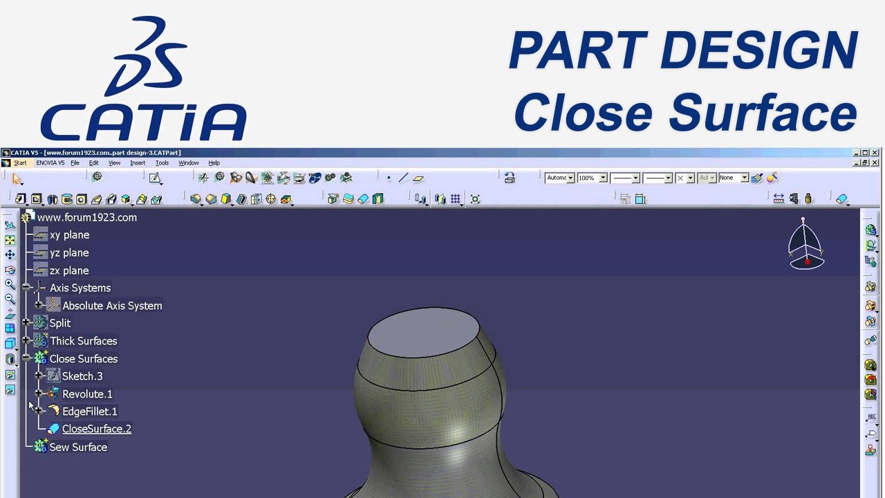 Catia V5 Eğitim&Tutorial (#18) | Part Design | Close Surface - YouTube