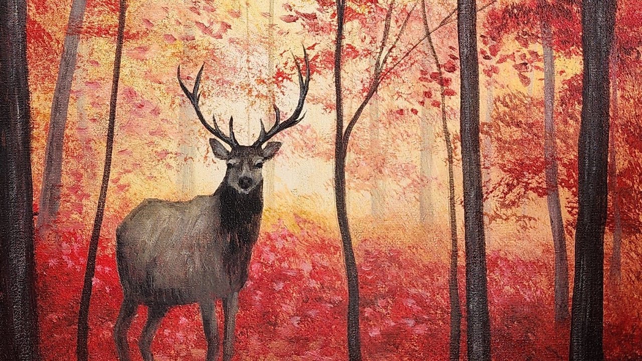 Autumn Forest Elk Deer Acrylic Painting LIVE Tutorial - YouTube