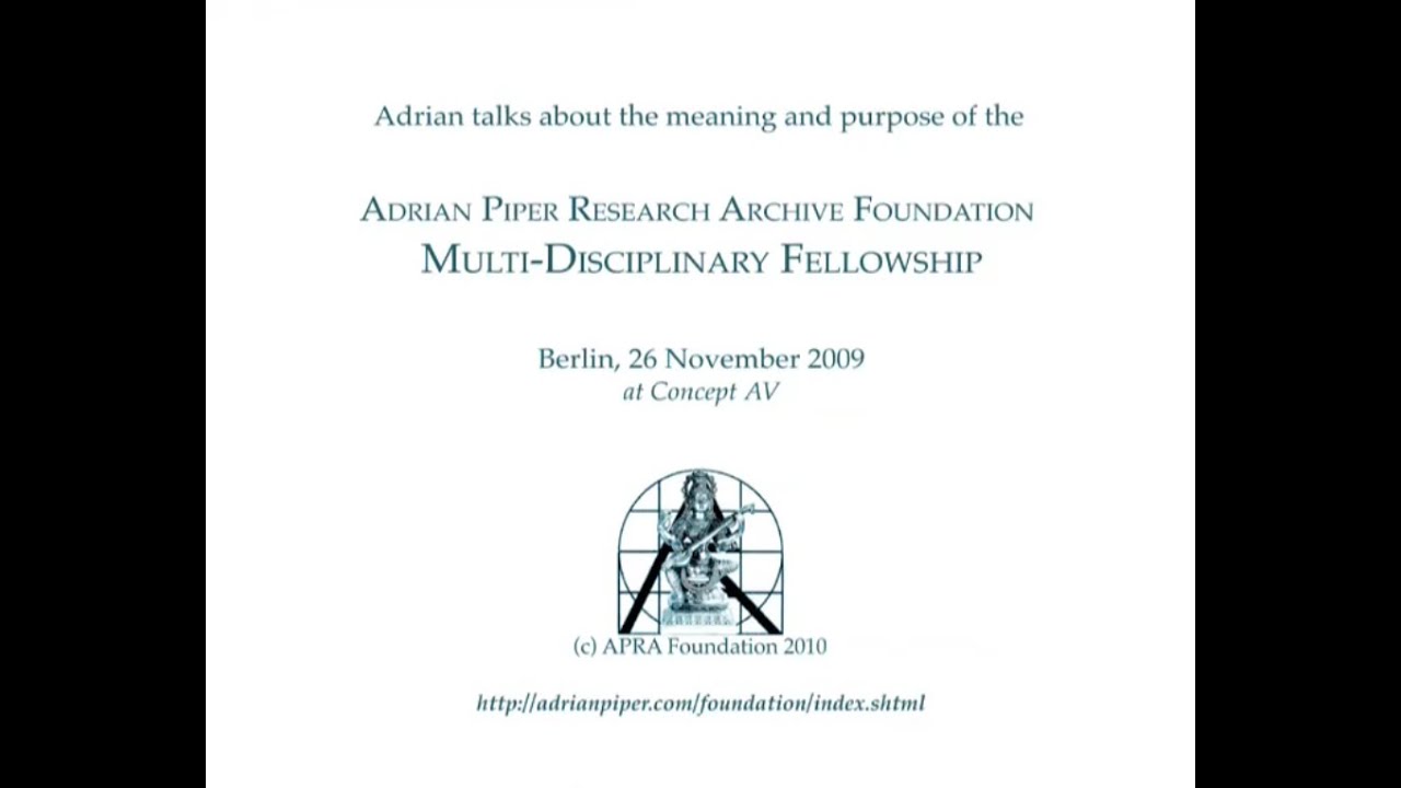 Adrian Piper - APRA Foundation Multi-Disciplinary Fellowship - YouTube