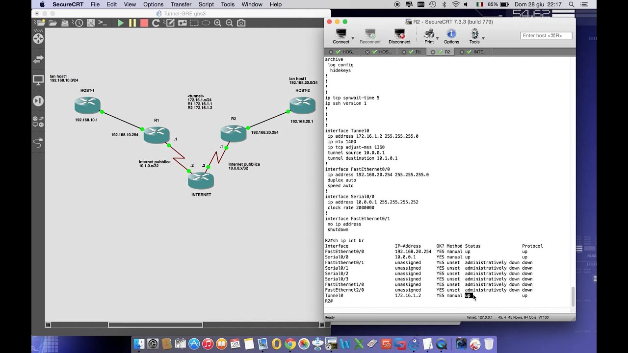 GNS3, esempio di Tunnel Gre cisco con OSPF - YouTube