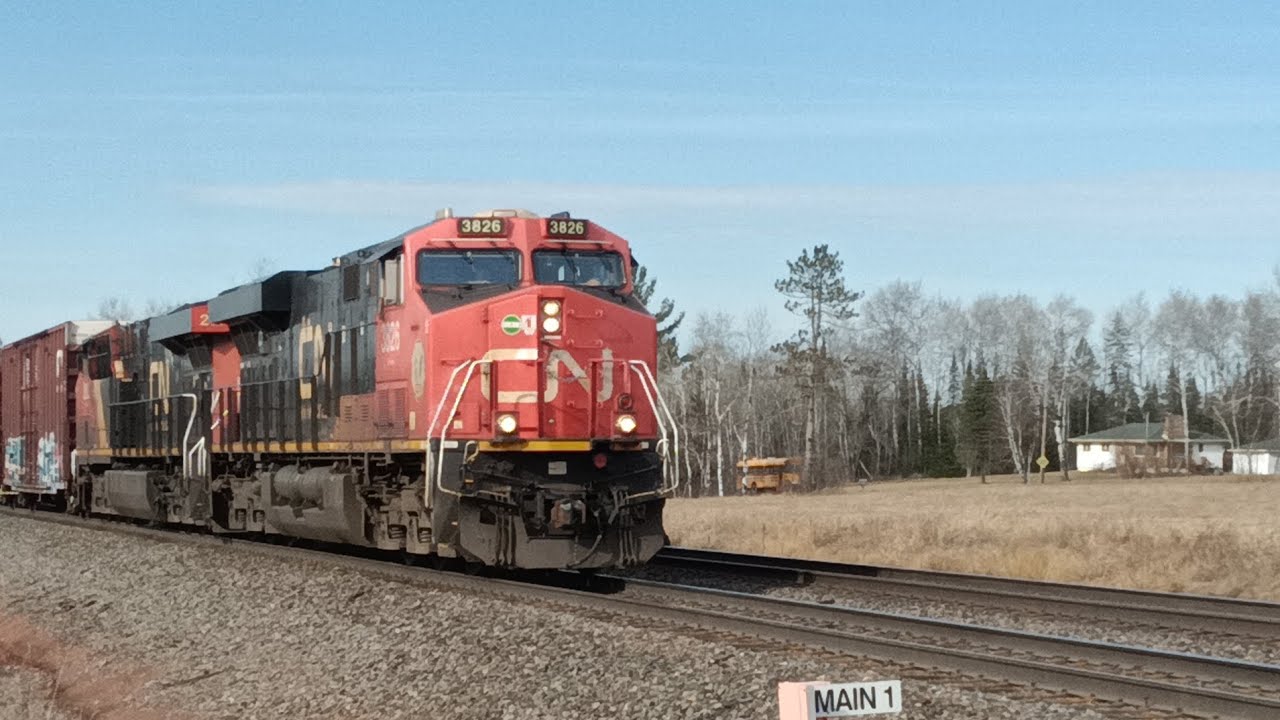 CN train meet with two mix freight trains and cool train drivers in ...