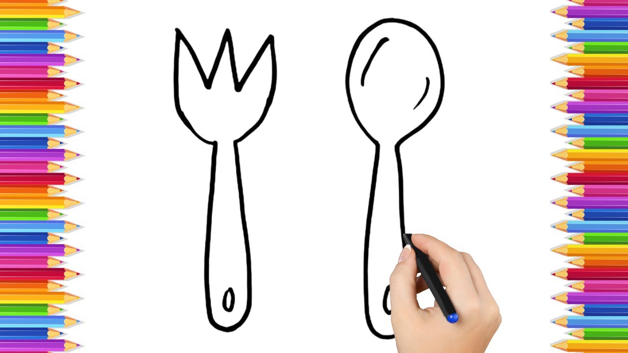 How To Draw cute spoon Drawing, Painting & Coloring For Kids and ...