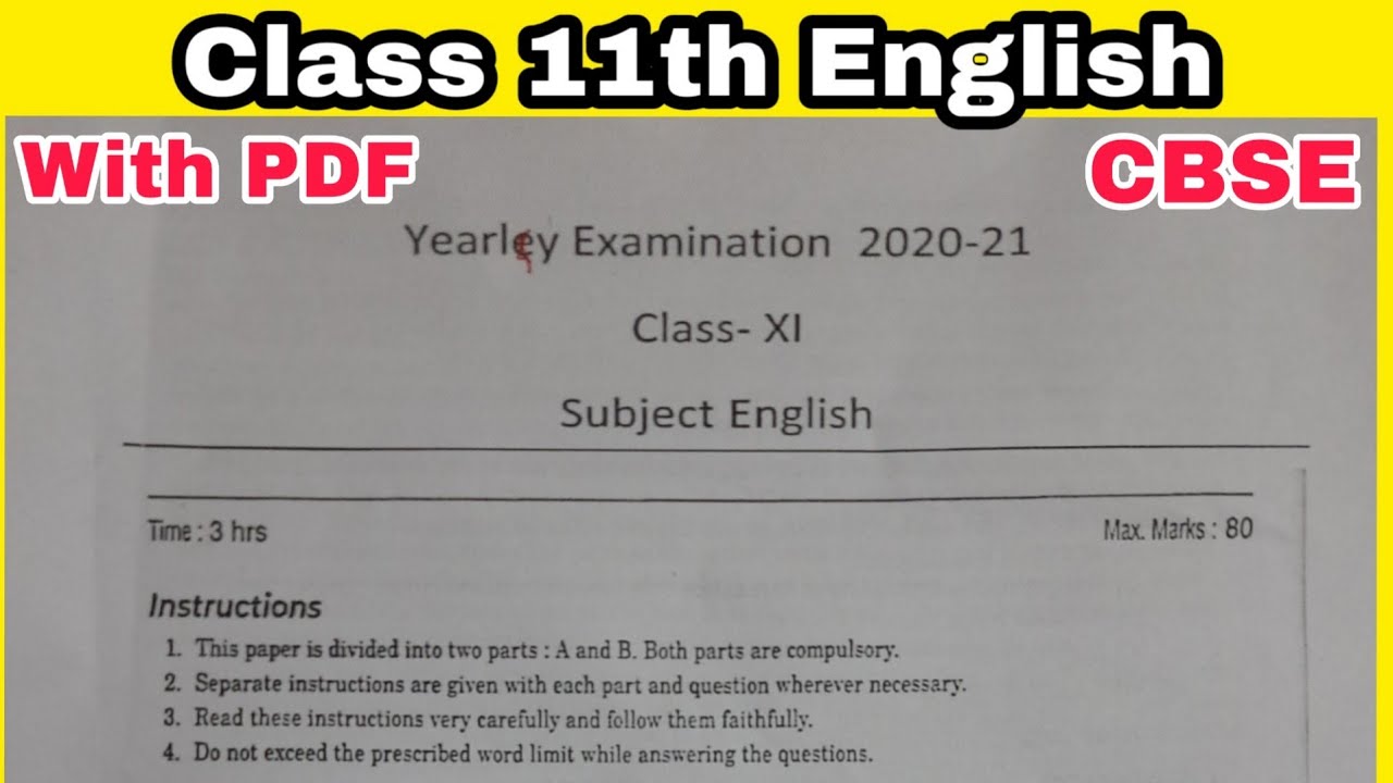 CBSE Class 11 English Question Paper 2020 21 Ncert CBSE Annual Exams CBSE Class 11 English Question Paper 2020 21 Ncert CBSE Annual Exams