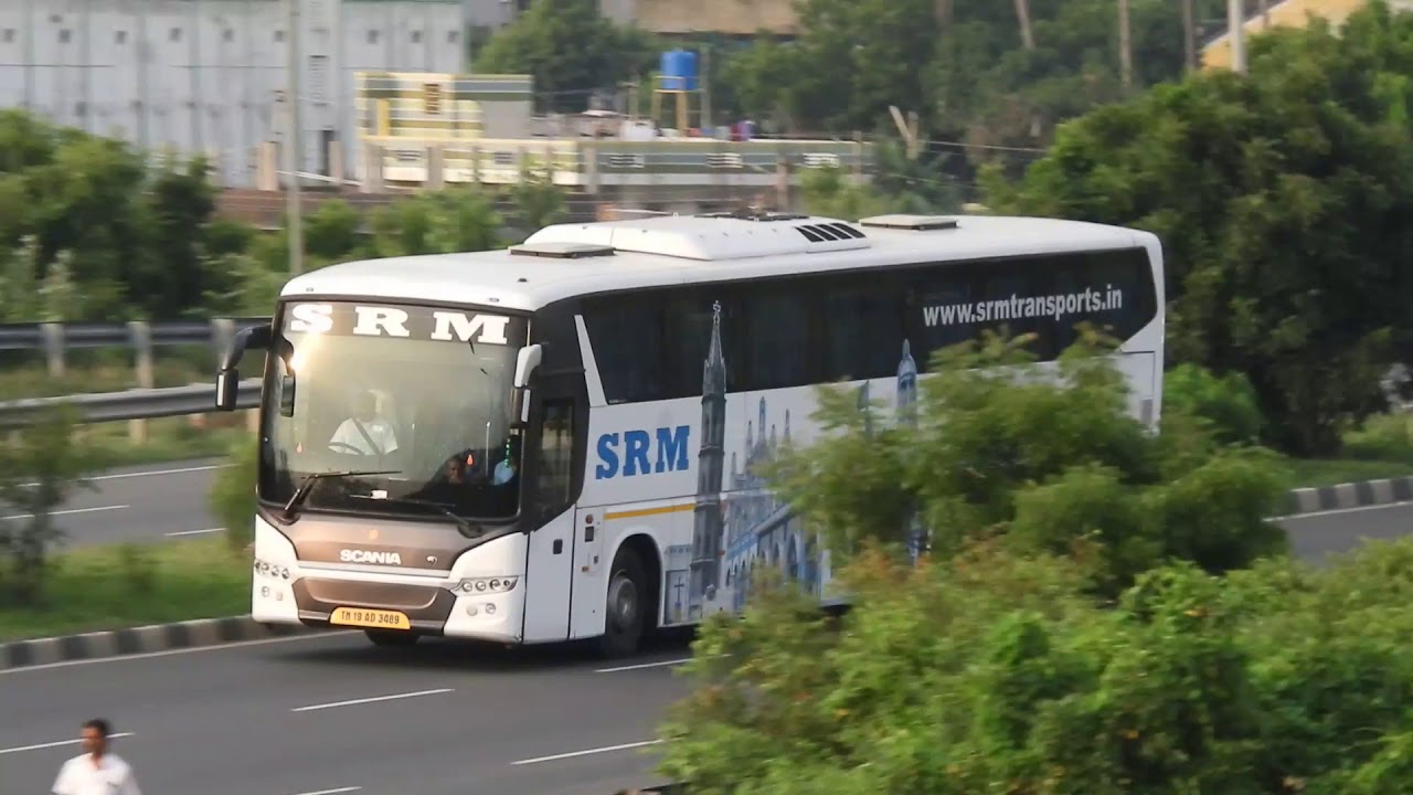SRM Scania multiaxle bus with Tutucorin Church livery - YouTube