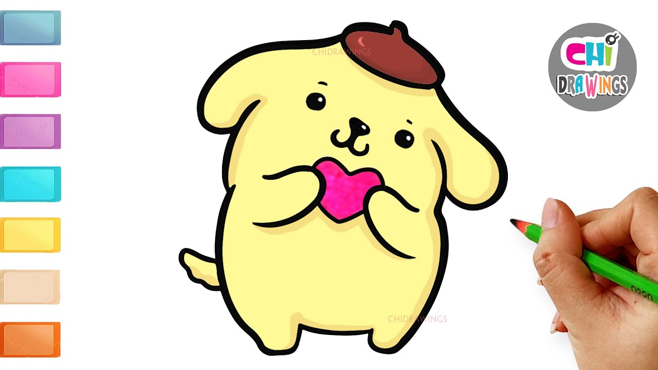How to draw pompompurin holding a heart step by step | cute drawings ...