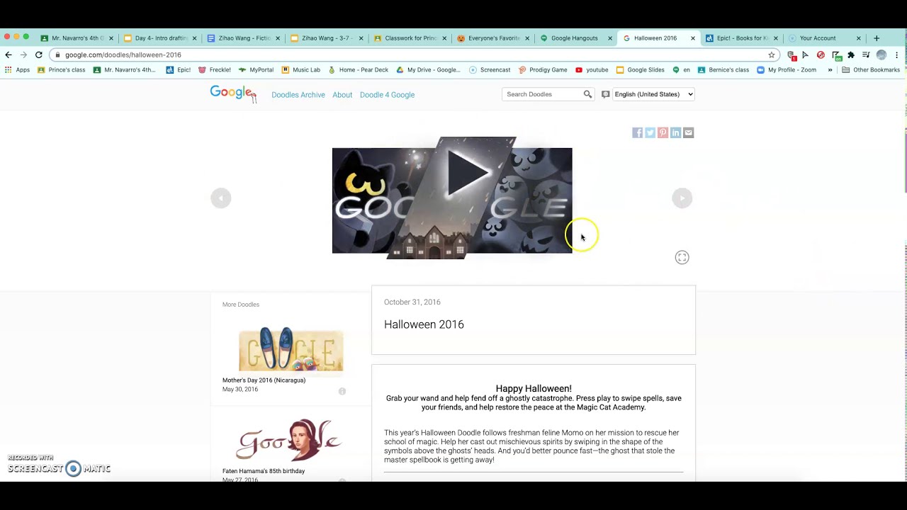 Google Doodle Halloween game 2016 (Part One) - YouTube