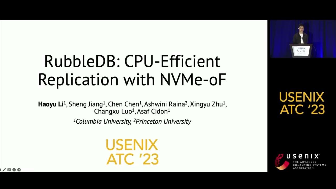 USENIX ATC '23 - RubbleDB: CPU-Efficient Replication with NVMe-oF - YouTube
