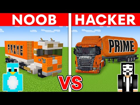 NOOB vs HACKER: PRIME TRUCK House Build Challenge in Minecraft