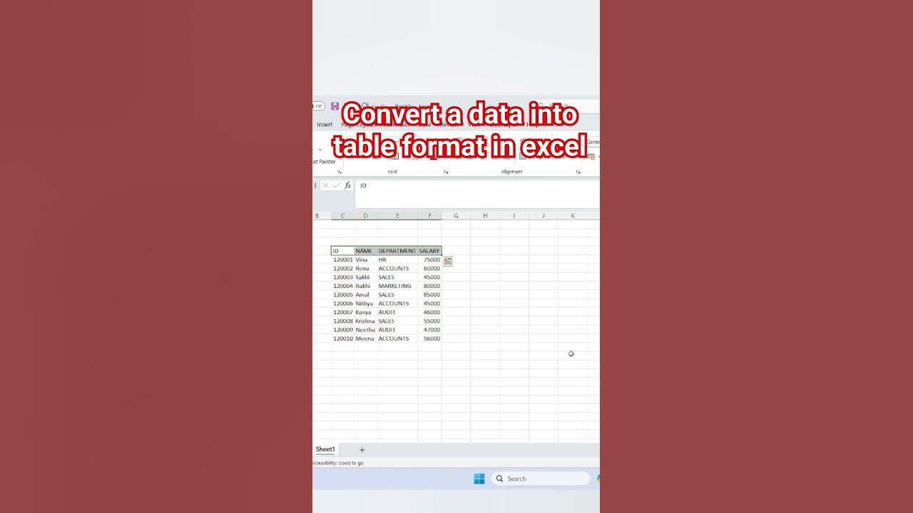 Covert a data into table format in excel #shortsvideo #shorts #shortsviral #exceltutorial - YouTube
