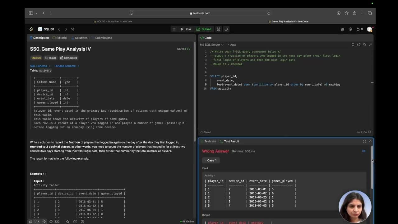 550 .Game Play Analysis IV | Leetcode | SQL - YouTube