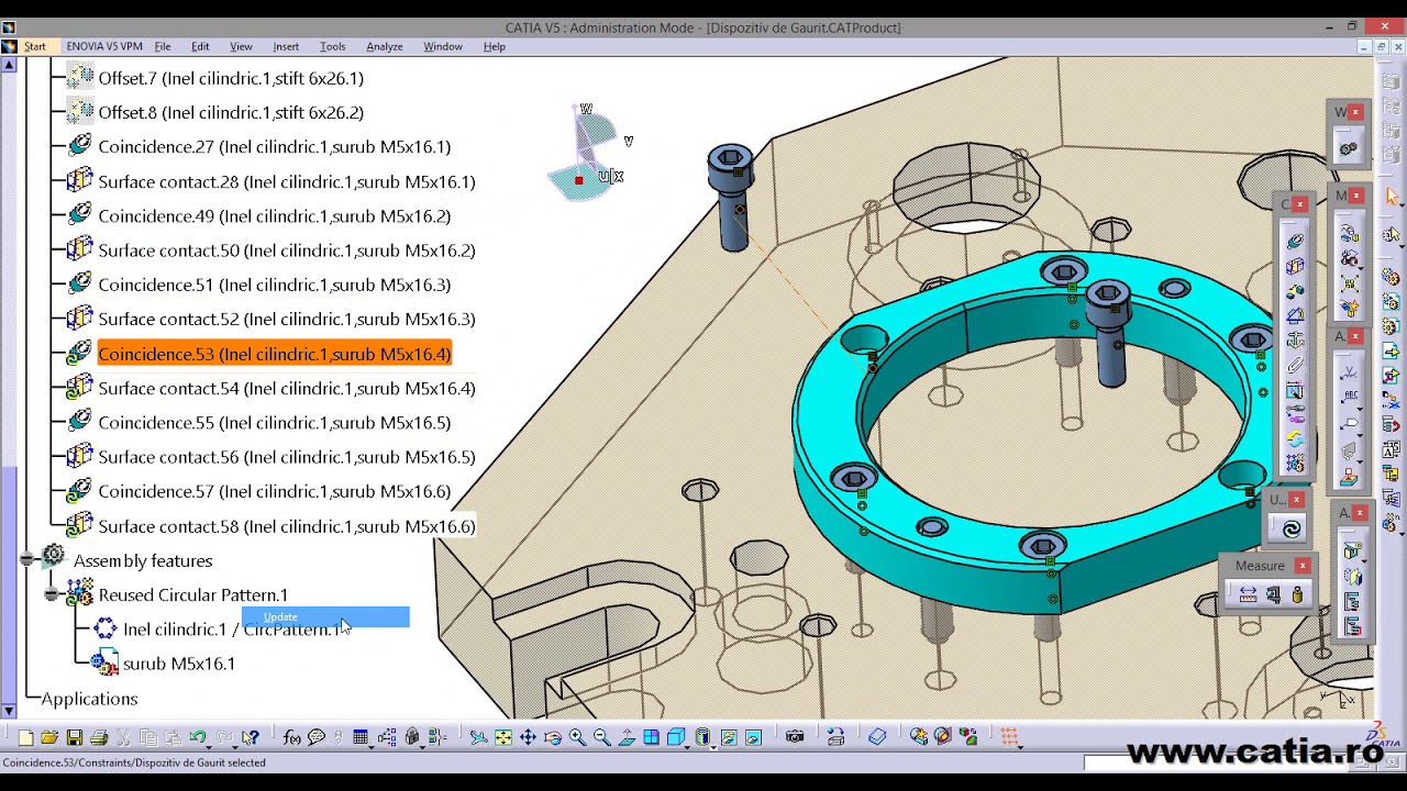Reusing A Circular Pattern To Instantiate And Position Screws In Catia V5 Assembly Design Youtube