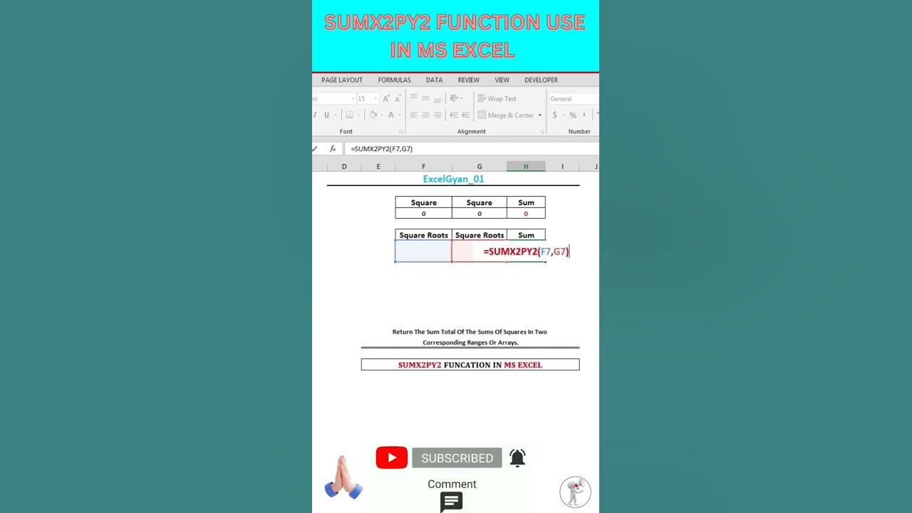 SUMX2PY2 FUNCTION USE IN MS EXCEL | EXCELGYAN_01| #excel #msexcel #reels #shorts #exceltips # ...