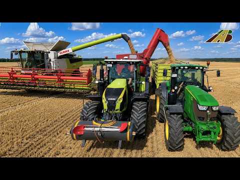 Getreideernte - 2 Mähdrescher & 4 Traktoren im Großeinsatz in der Landwirtschaft tractors by harvest